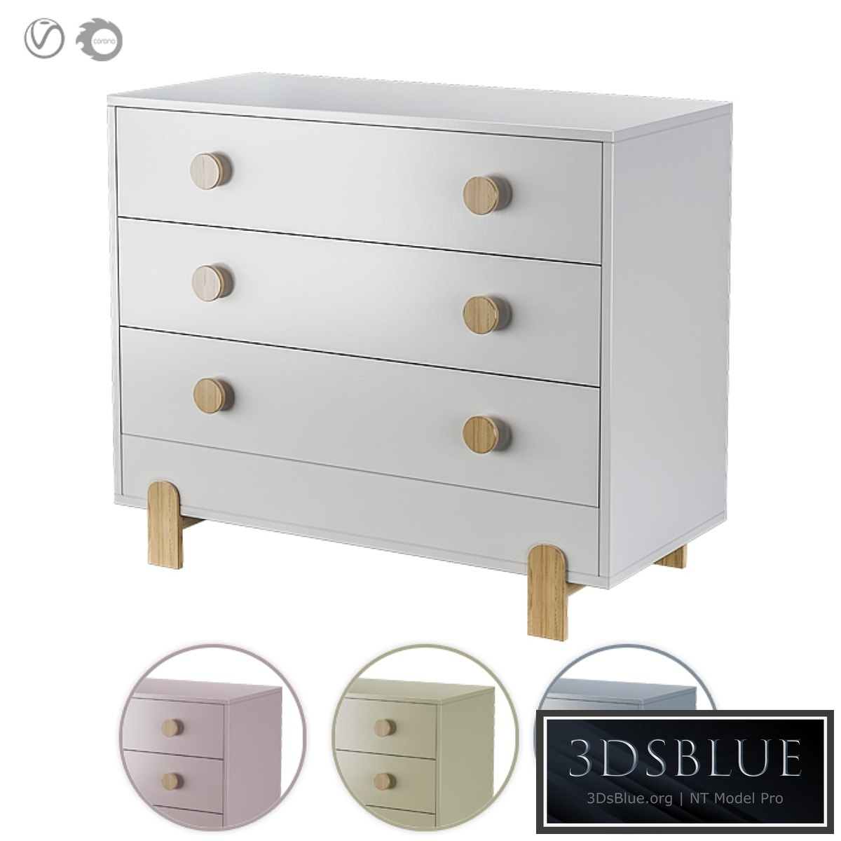 Ellipse Chest of drawers Ice-cream 3 drawers in three colors