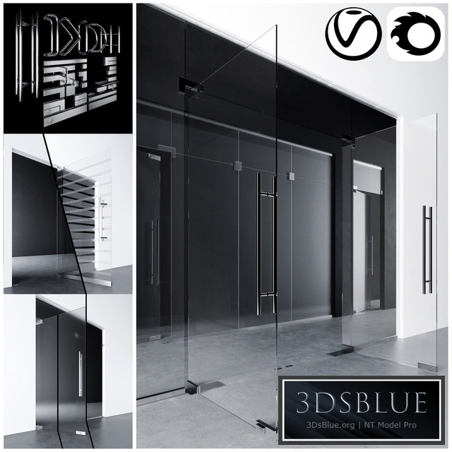 Swinging pendulum glass doors for office and home _ corona - vray