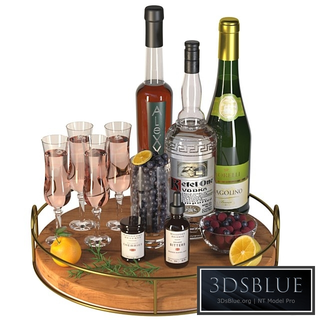 Alcoholic set with fruits. Sparkling wine