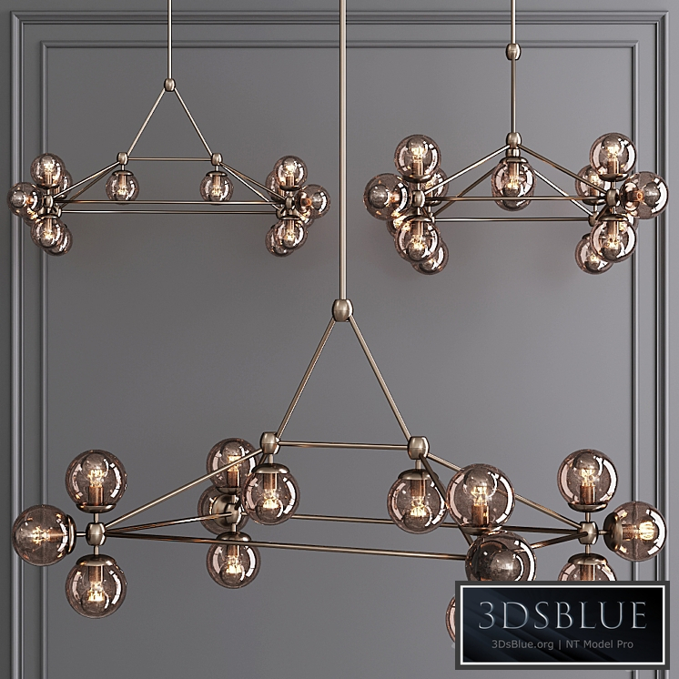 Modo Rectangle Chandelier 14 Globes Bronze and Smoke Glass