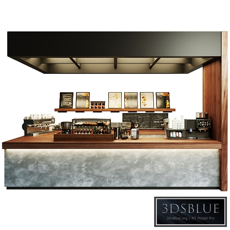 Design project of a coffee shop with a showcase with desserts and swee