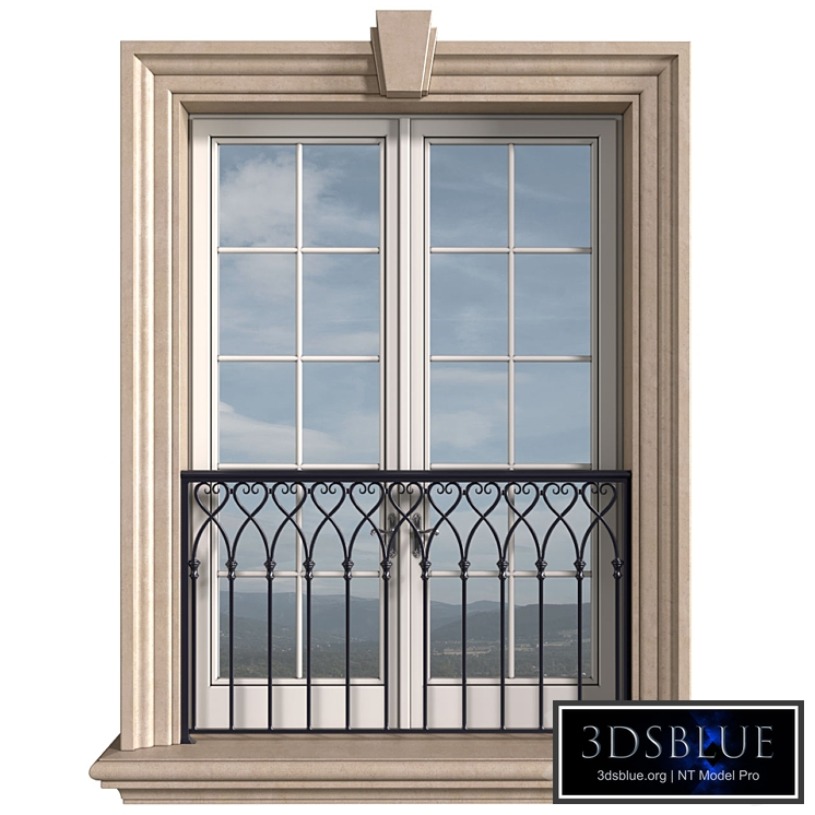 Classical front window with a French balcony.Classical Forged Fence. f