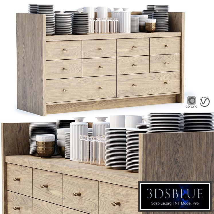 Mira restaurant cabinet with dishes V1 / Wooden sideboard with dishes