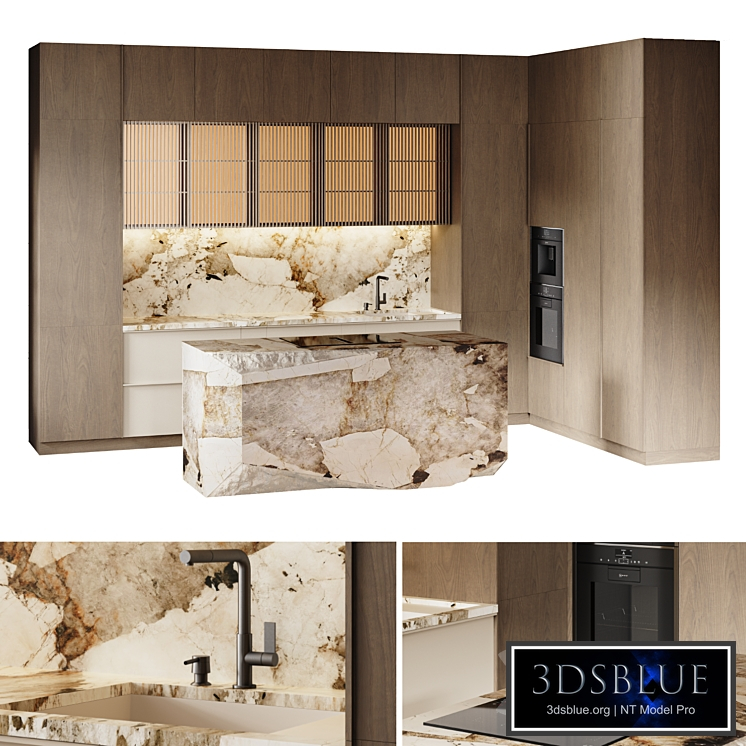 Contemporary Kitchen with Patagonia Quartzite Island